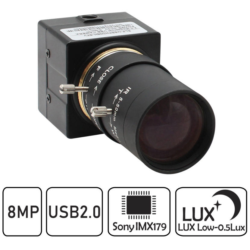 ELP 5-50mm Varifocal Lens 8 MegaPixels Sony IMX179 Color Sensor Mini HD ...