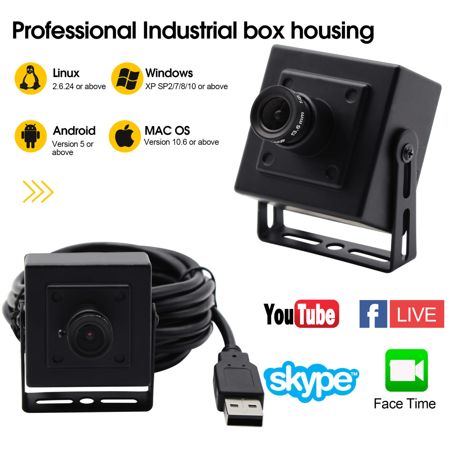 ELP Mini Box USB Camera 5megapixel CMOS OV5640 3.6mm Lens Webcam Video ...