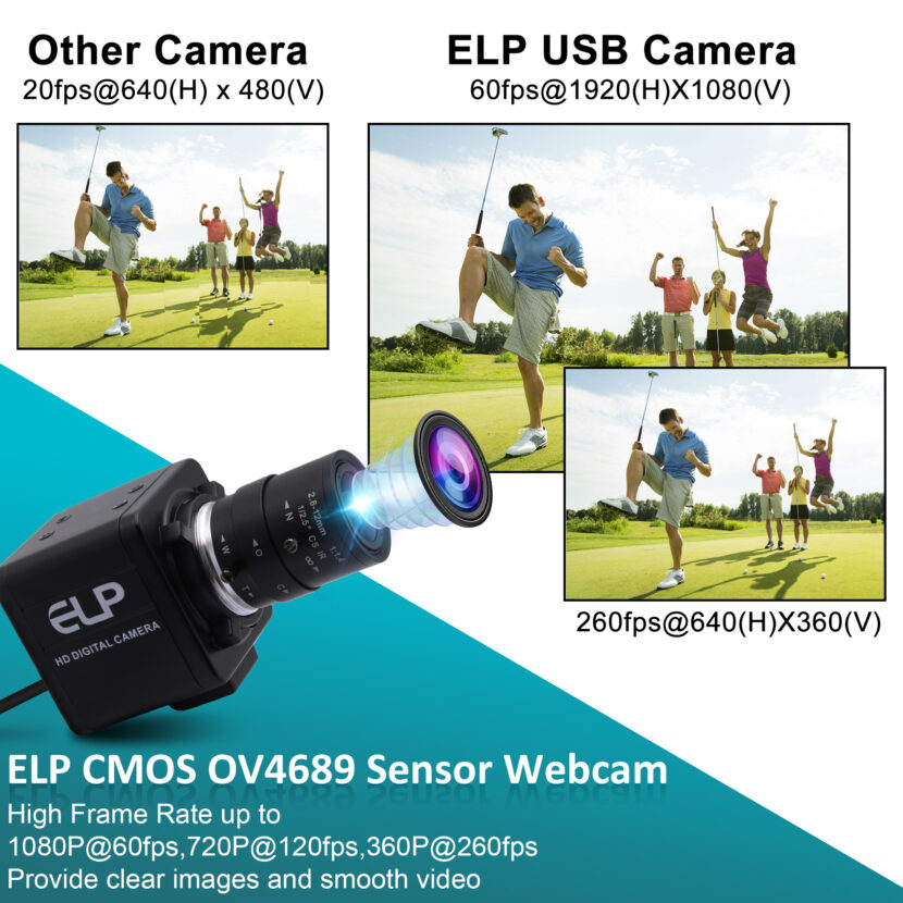 ELP High Speed Camera 260fps 120fps 60fps Manual Zoom Webcam with 2.8 ...