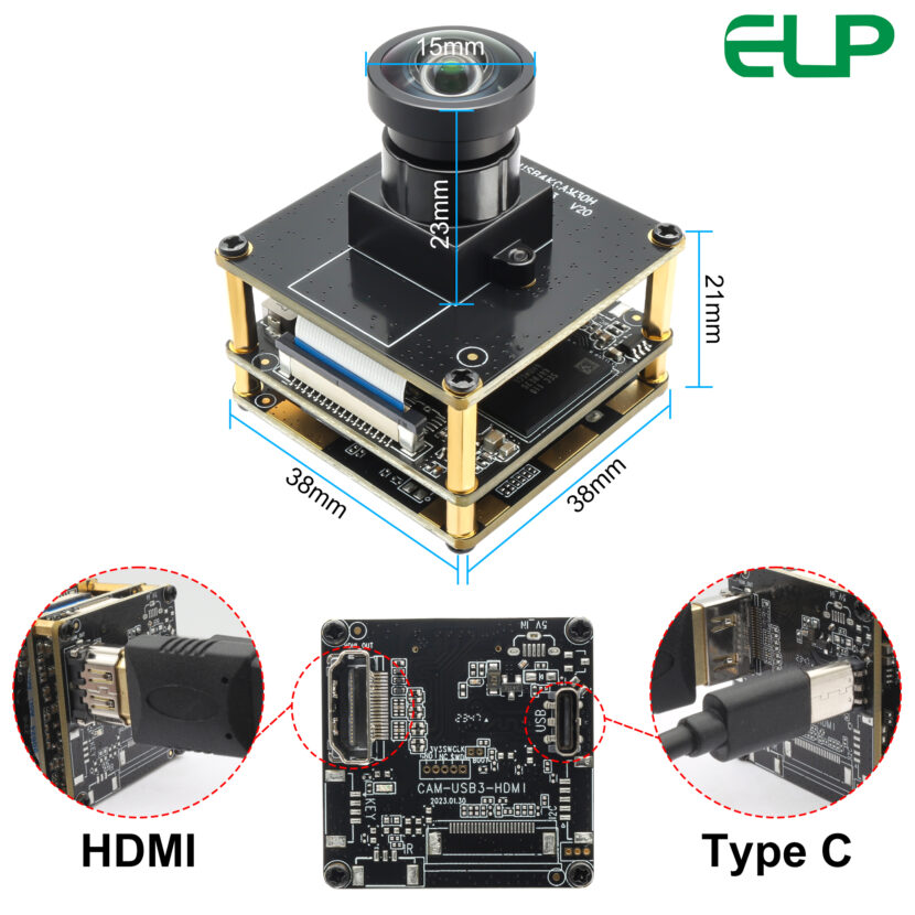 ELP HDMI 4K USB3.0 Camera 60FPS Wide Angle No Distortion Lens H.264 ...