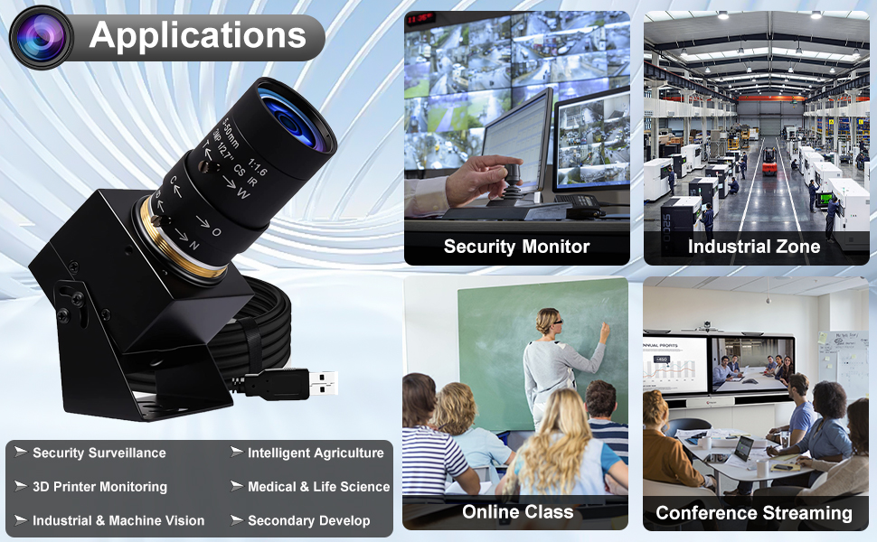 ELP 8MP USB Camera Manual Focus Webcam with Varifocus 5-50 mm CS Mount ...