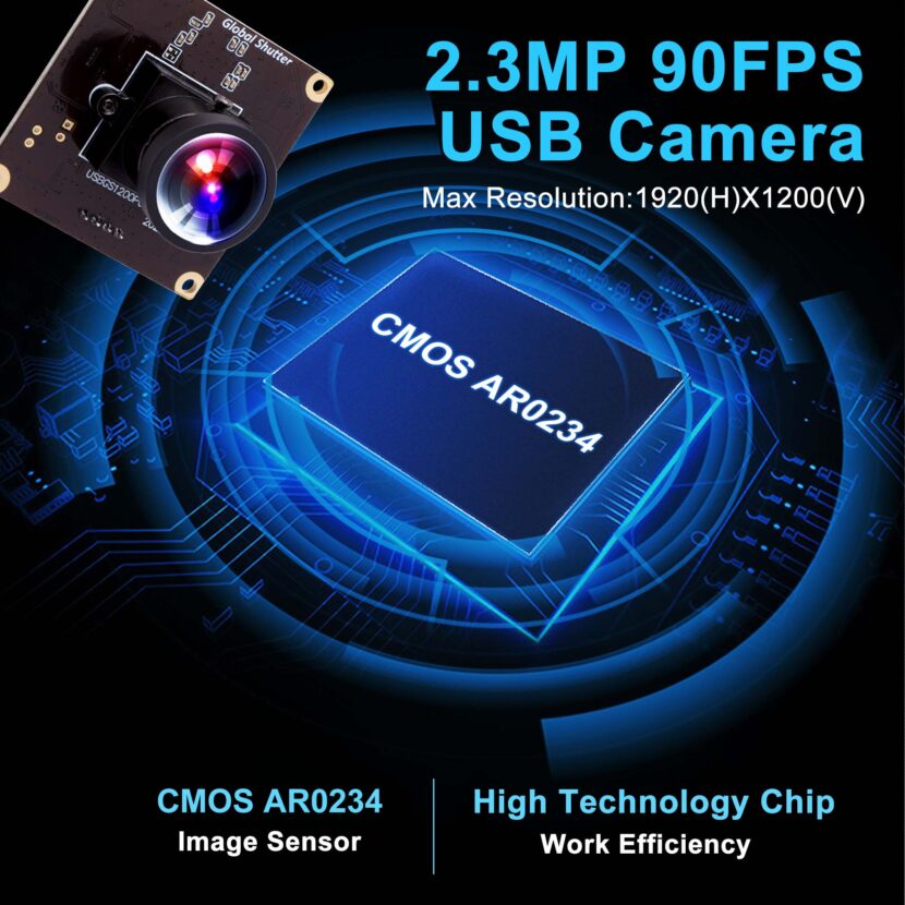 ELP 2MP Global Shutter USB Camera Board 90fps High Speed Webcam Module with Distortion-Free 120 ...